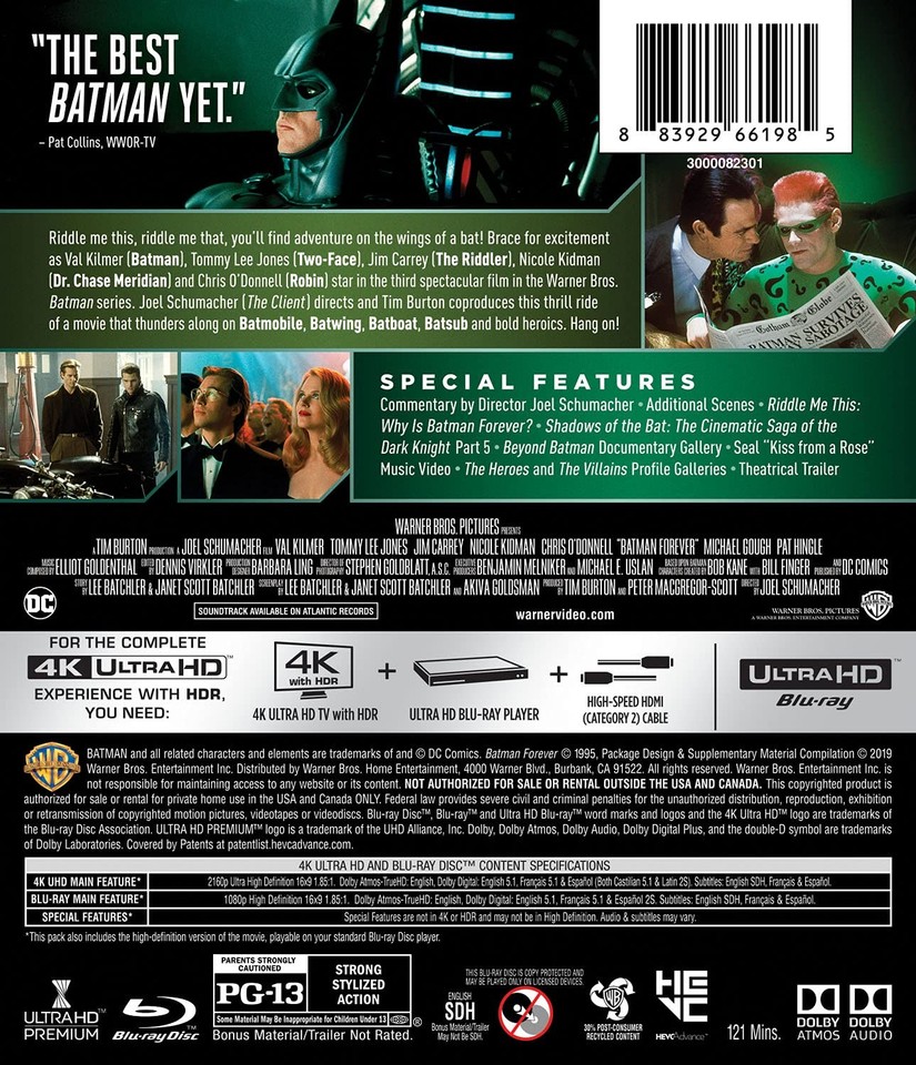 Batman Forever (4K Ultra HD + Blu-ray + Digital) (4K UHD Blu-ray) Val ...
