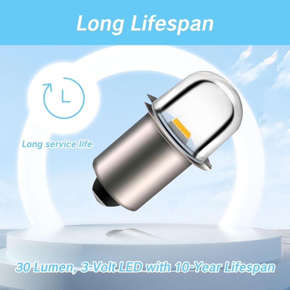 2 Pack Flashlight Bulbs 30 Lumen 3-Volt LED PR6 Replacement Bulb for ...