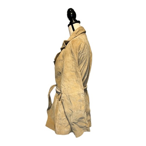 NWT Margaret Godfrey Tan Open Front Belted Leather Jacket Lined Womens ...