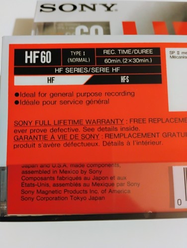 ~New Sealed~ Lot Of 2 Sony HF60 Tape Normal Bias 90m Purpose Recording ...