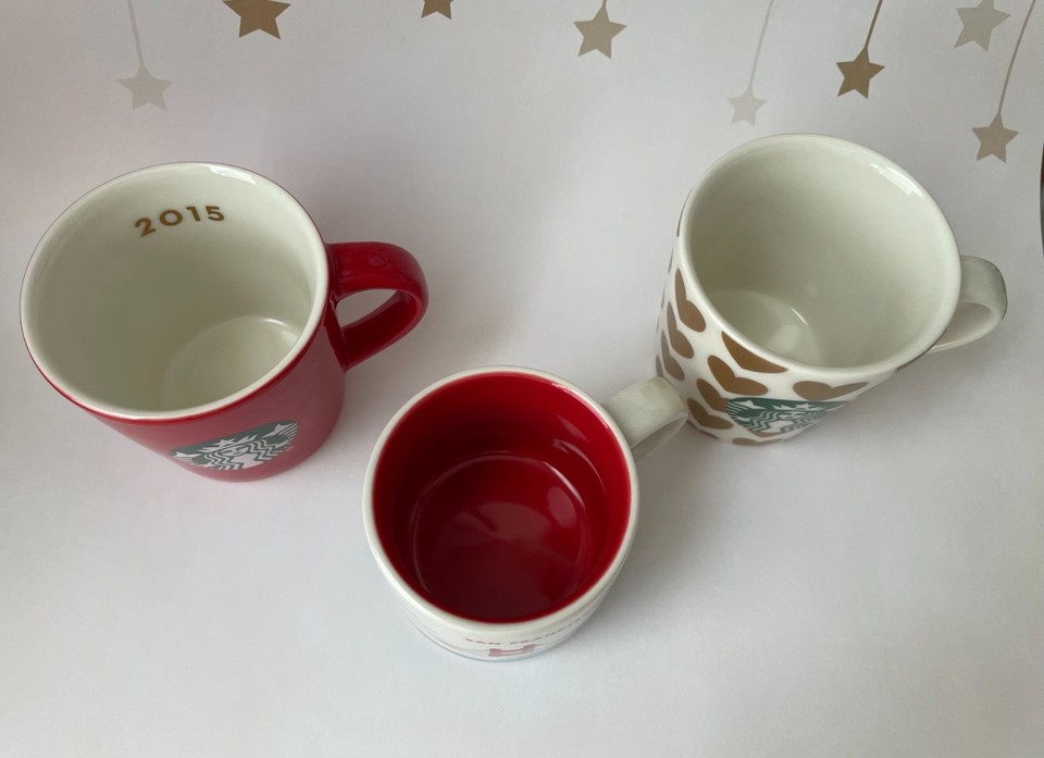 STARBUCKS Mini Espresso Coffee Cup 3oz Red Demitasse, Golden Hearts ...