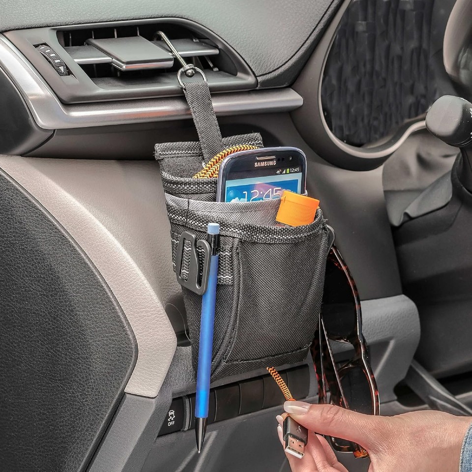 Car Phone Holder Air Vent Pouch and Front Seat Organizer with 3 Pockets ...
