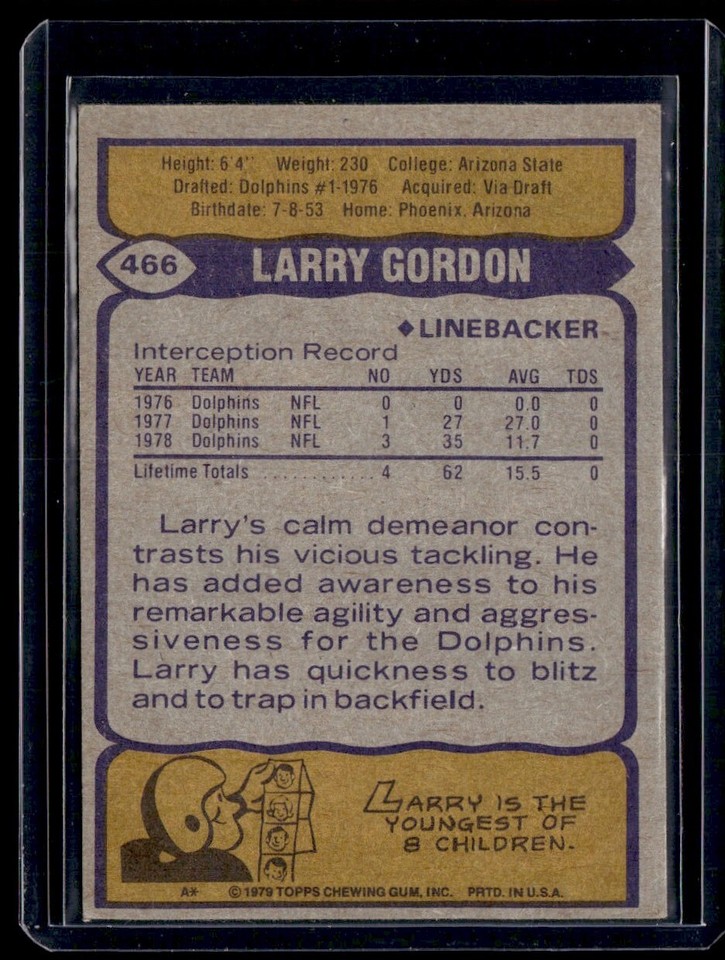 1979 Topps Larry Gordon Miami Dolphins #466 | eBay
