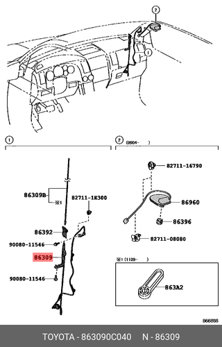 Genuine OE antenna rod, 863090C040 for TOYOTA 86309-0C040 | eBay.de