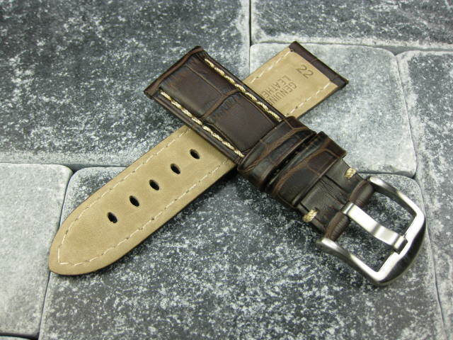 24mm Leather Watch Band Dark Brown Tang Strap for fits PANERAI Beige ...