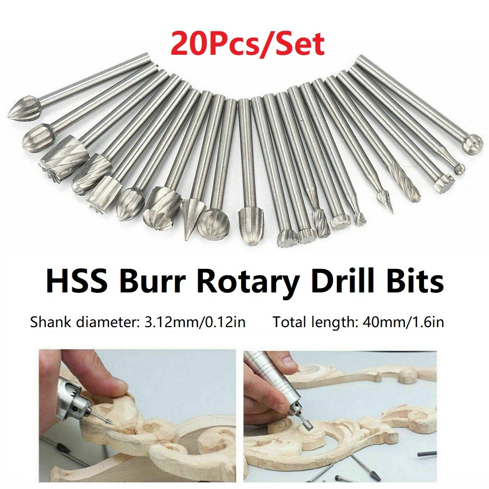 20Pcs/Set Wood Milling Cutter HSS Carving Rasps Rotary File Burrs Bit ...