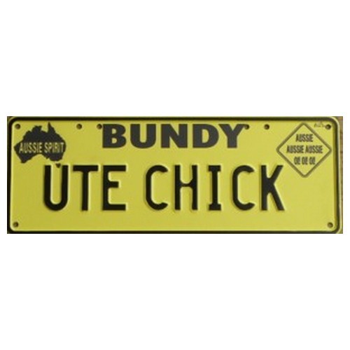 Novelty Number Plate - Bundy Ute Chick Black On Yellow New Series AUS ...