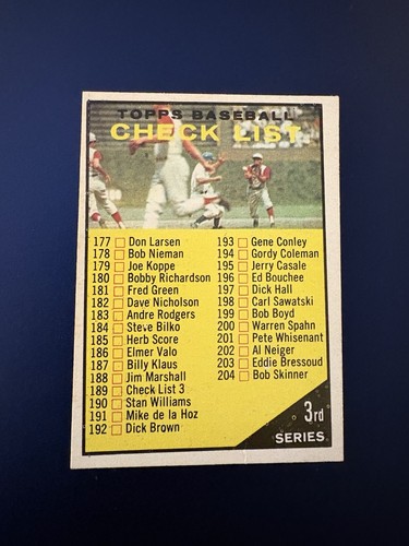 1961 Topps - Checklist 3rd Series #189 Nice | eBay