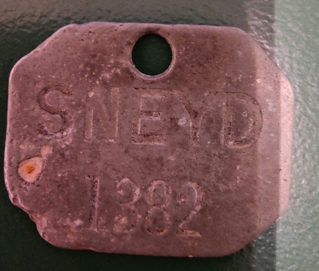 SNEYD 1382 Miners Colliery Pit Check Tally Token, Pre-1947