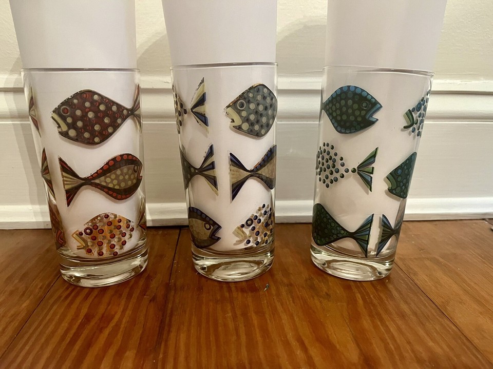 Lot of 7: Vintage Fred Press Fish Highball Glasses MCM + culver and ...