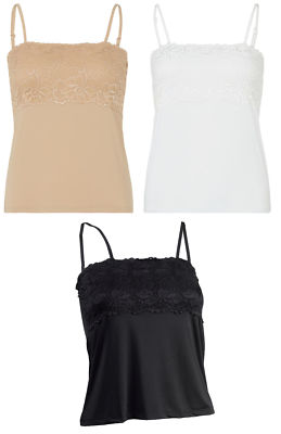 Slenderella Gaspe Microfibre Cami Breathable Contouring Floral Lace ...