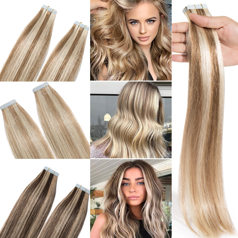 GRAY Tape in 100% Remy Human Hair Extensions 60PCS Full Head 150G Thick ...