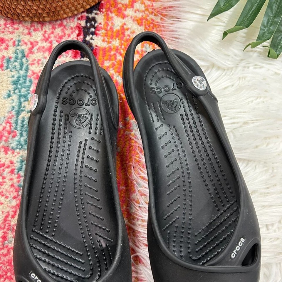 CROCS Neutral Black Lightweight Slip On Ankle Strap Flats Shoes 8 | eBay
