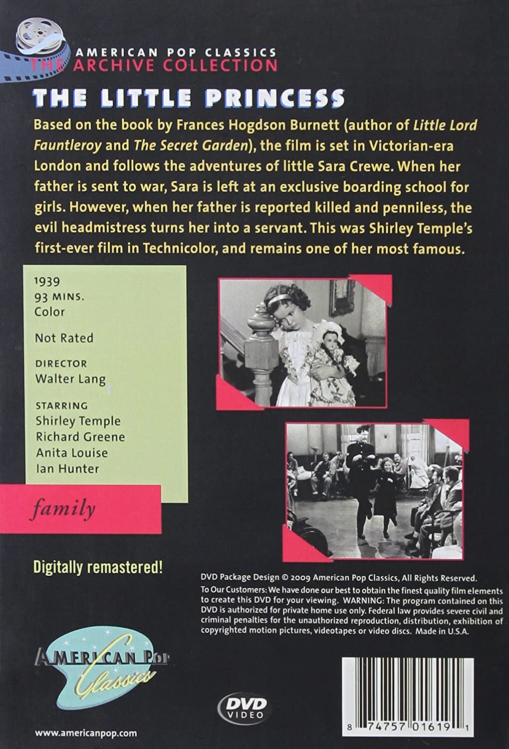 The Little Princess (DVD) Anita Louise Ian Hunter Shirley Temple ...