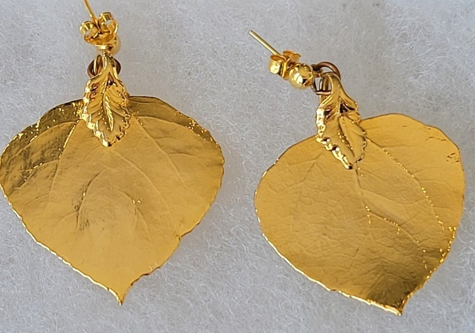 1¾” Bright Gold Tone Thin Light Aspen Leaf, Pierced Dangle Drop ...