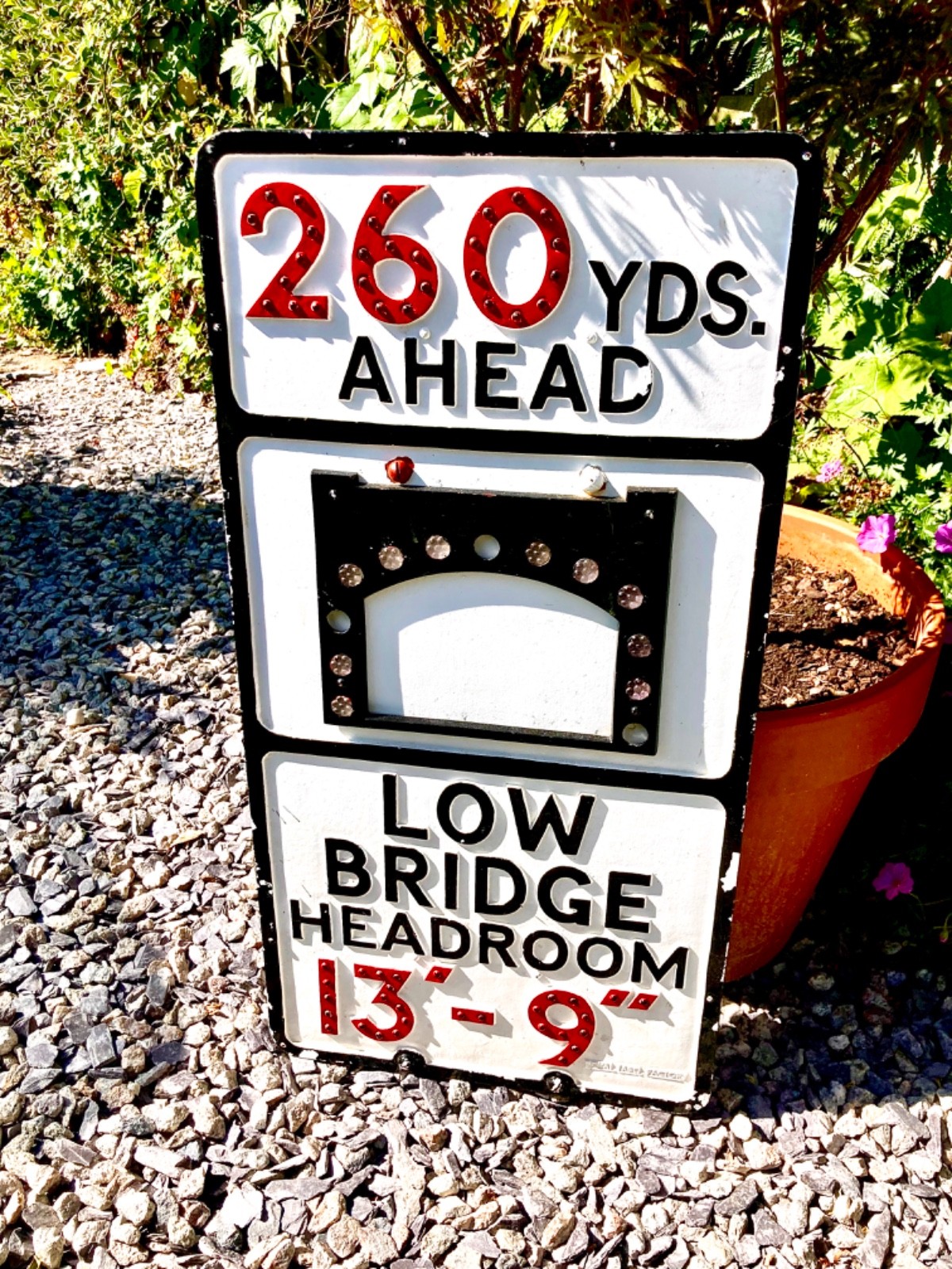 Vintage Cast Metal Road Traffic Sign Low Bridge Sign. Royal Label ...