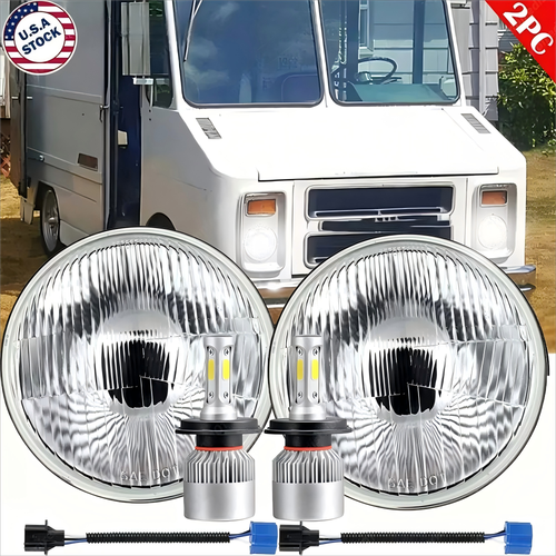 2PCS Fit chevrolet P10 P20 P30 Van 7"inch Round GLASS LED Headlights Hi ...