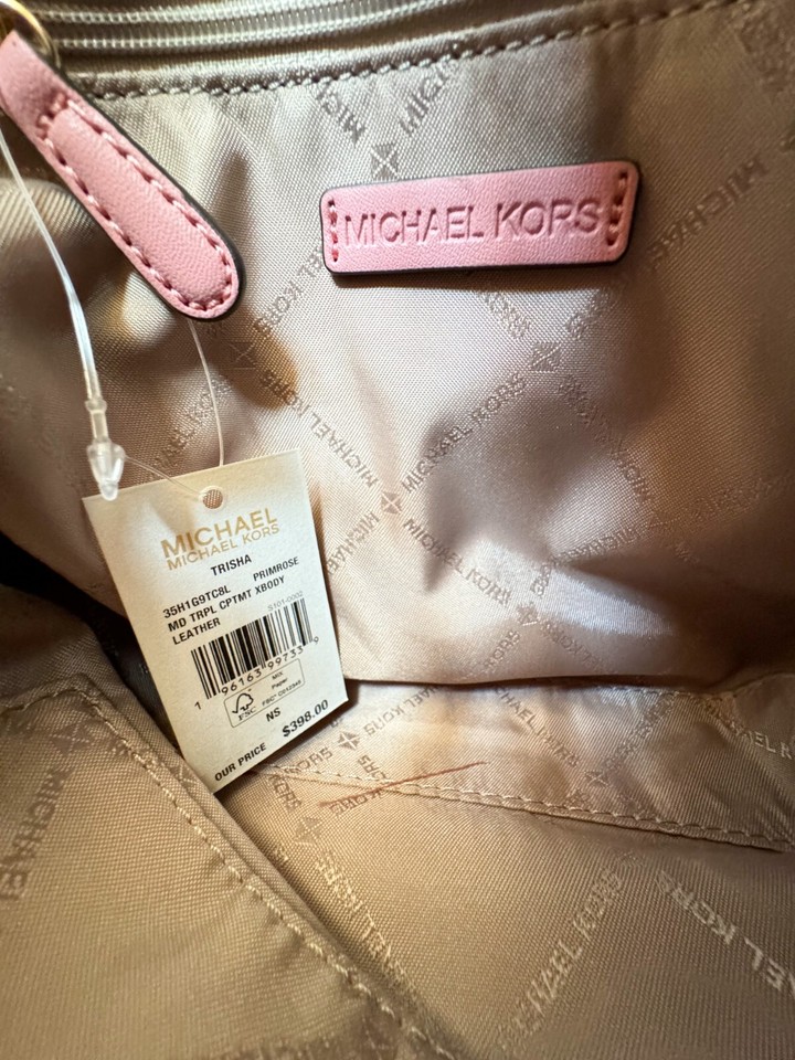 Michael Kors Trisha Medium Triple Compartment Crossbody Leather Bag Primrose | eBay