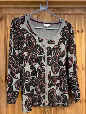 Country Casuals Grey Roses Cardigan Size XL - Used - Very Pretty | eBay UK