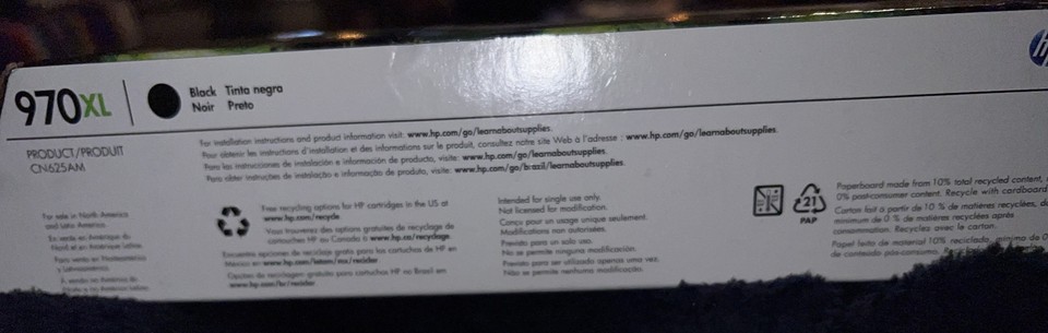 HP 970XL High Yield Black Sealed Ink Cartridge CN625AM Genuine OEM HP ...