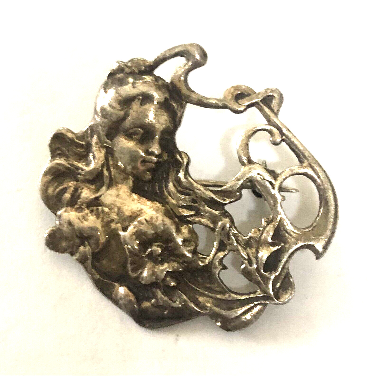 Antique Art Nouveau Sterling Lady Brooch Pin or Penda… - Gem