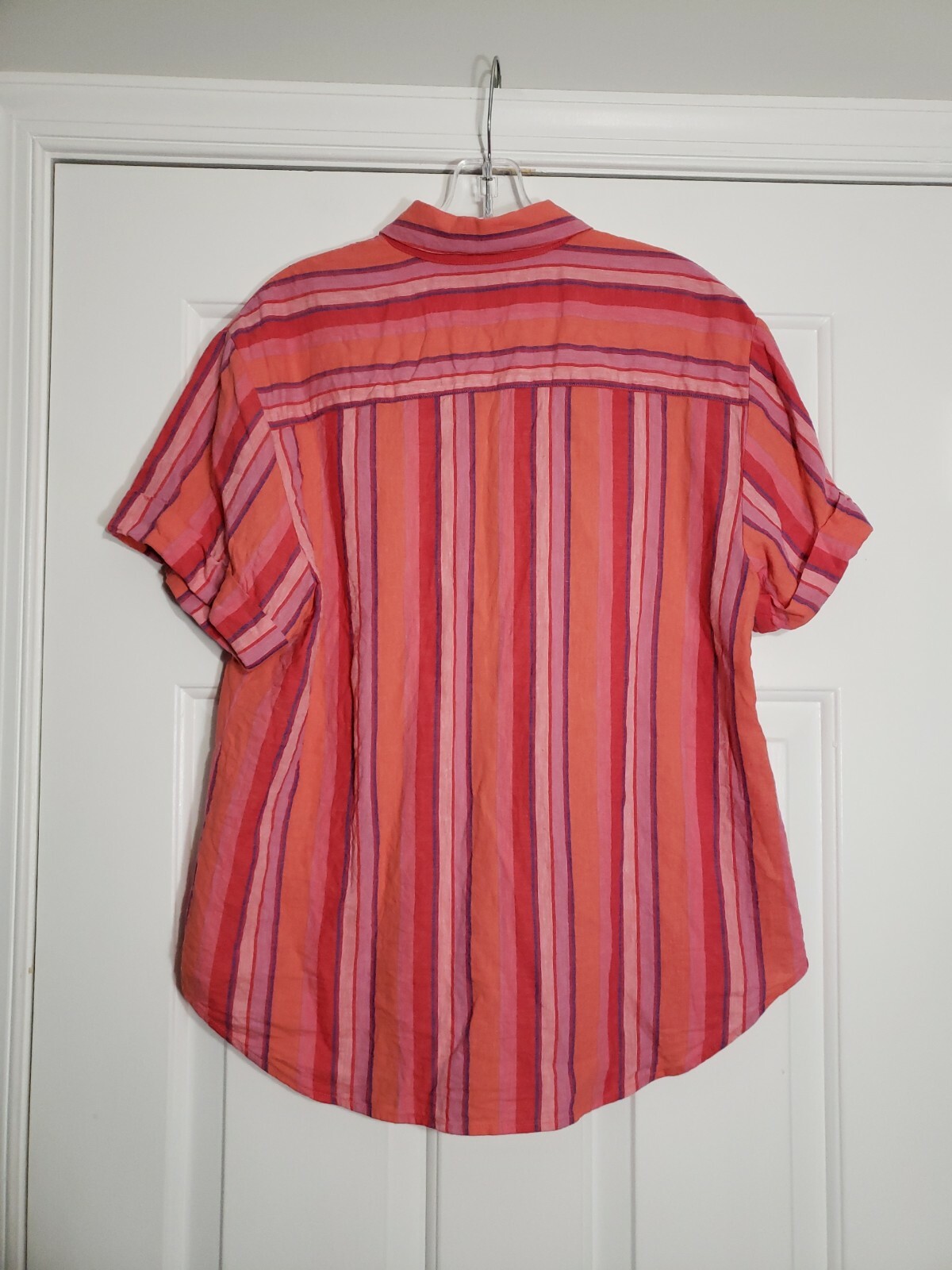CABI Tickled Pink Striped Linen Button Front Short Sl… - Gem