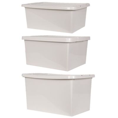 Plastic Storage Boxes With Rattan Design Lids Cream 10L 17L 27L Thumbs ...