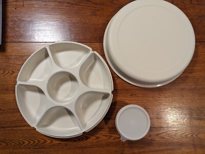 VTG Tupperware Vegetable Dip Snack Serving Tray 1665-5 + Lid 1666-4 ...