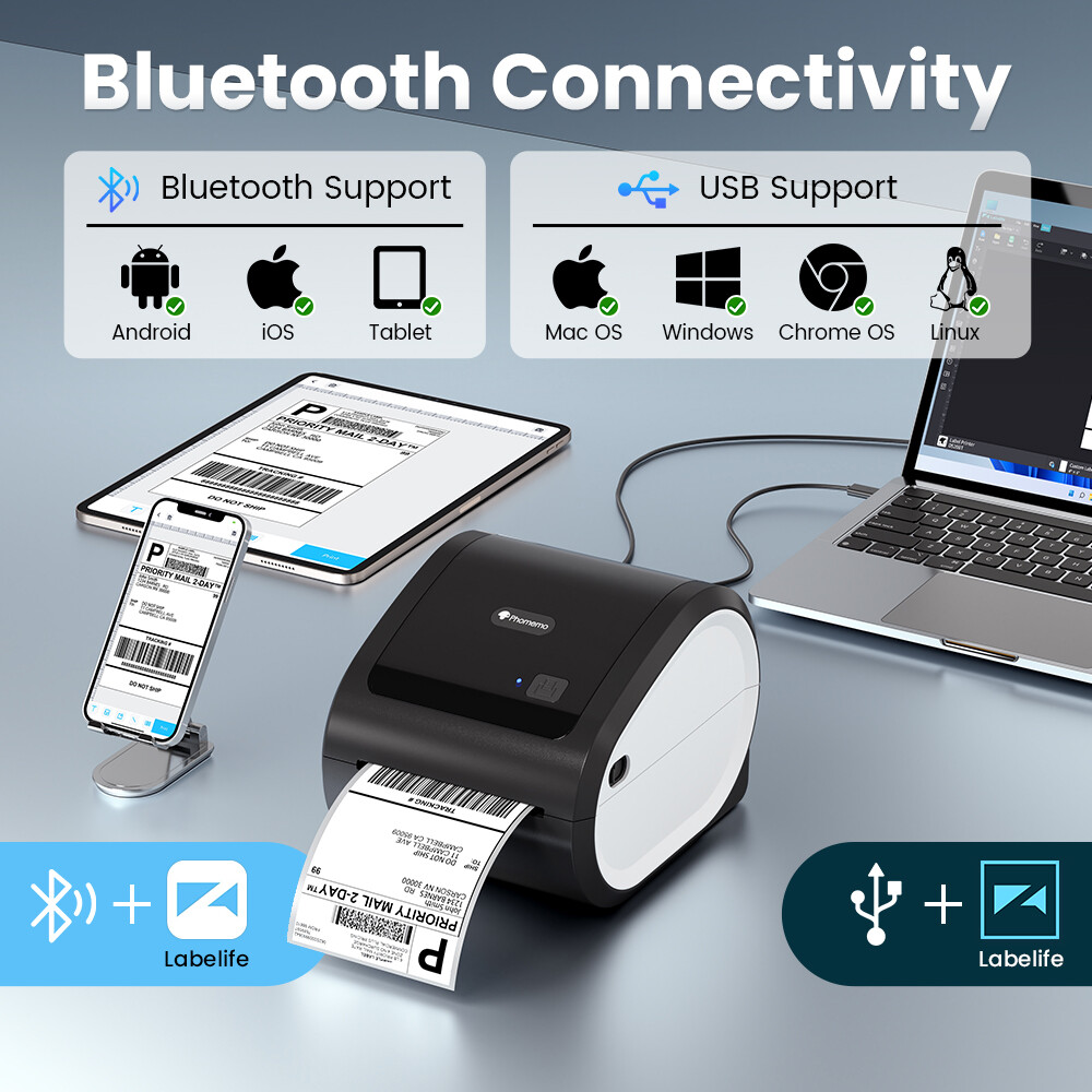 Phomemo D520BT Thermal Label Printer Bluetooth for eBay Shopify ...
