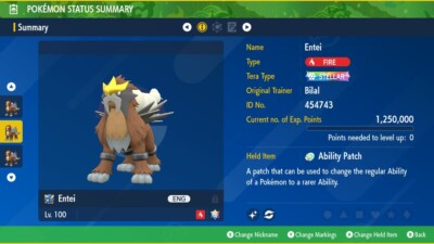 Pokemon Scarlet Violet Shiny 6IV Entei HA - Stellar Tera - FREE Ability ...