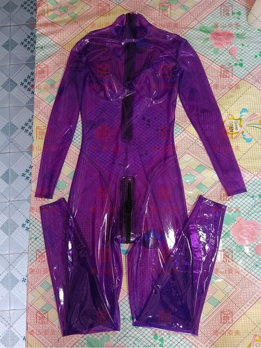 transparent purple latex catsuit women latex unitard back zip 0.4mm | eBay
