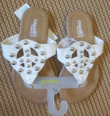 Girl CAPELLI WHITE PEACE SIGN METAL STUDDED SLIP ON SANDALS NWT 10 11 ...