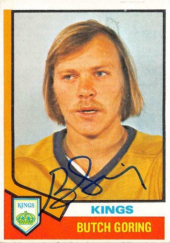 Butch Goring autographed hockey card (Los Angeles Kings) 1974 Topps #74 ...