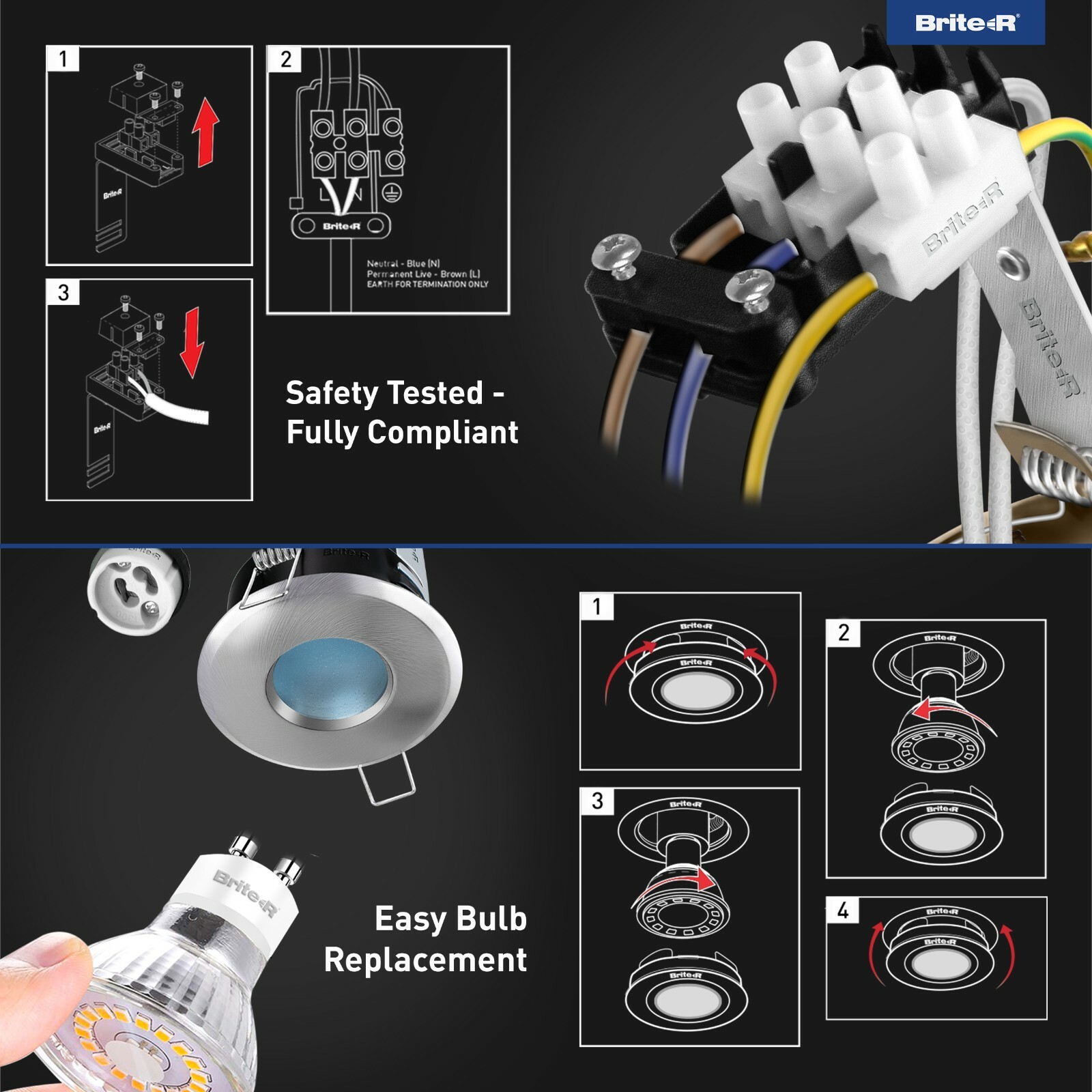 GU10 Downlights LED Standard FireRated IP20 OR IP65 Bathroom Ceiling ...