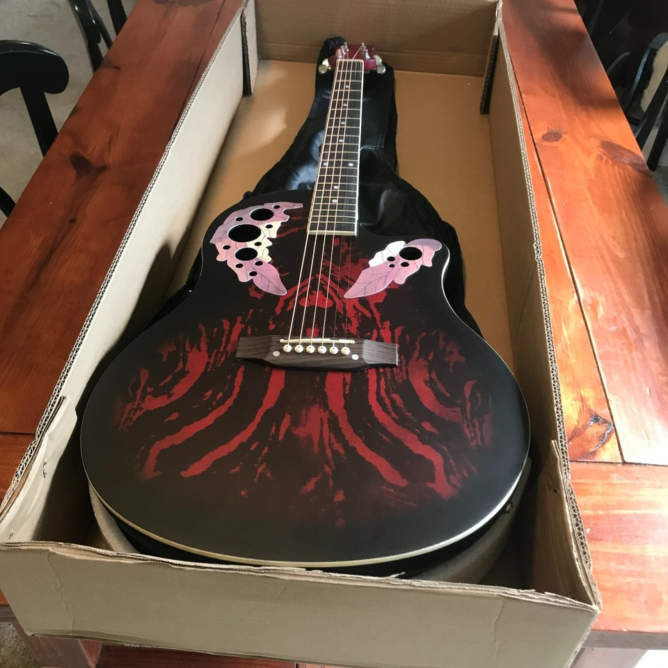 Red Acoustic Electric Guitar, Full Size with Cutaway, Round ABS Back ...