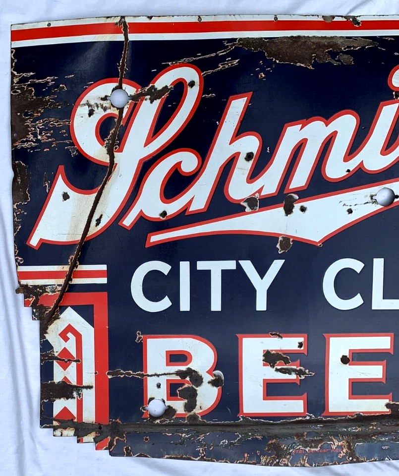 Vintage Large Early Schmidt City Club Beer Porcelain Sign 36x48 Neon ...