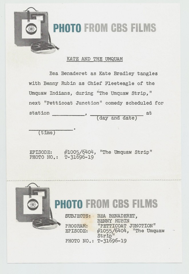 Bea Benaderet 1964 Petticoat Junction Original 7x9 CBS Portrait CHIEF ...