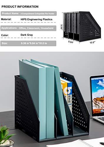 Collapsible Magazine File Holder/Desk Organizer for 3 Compartments Dark ...
