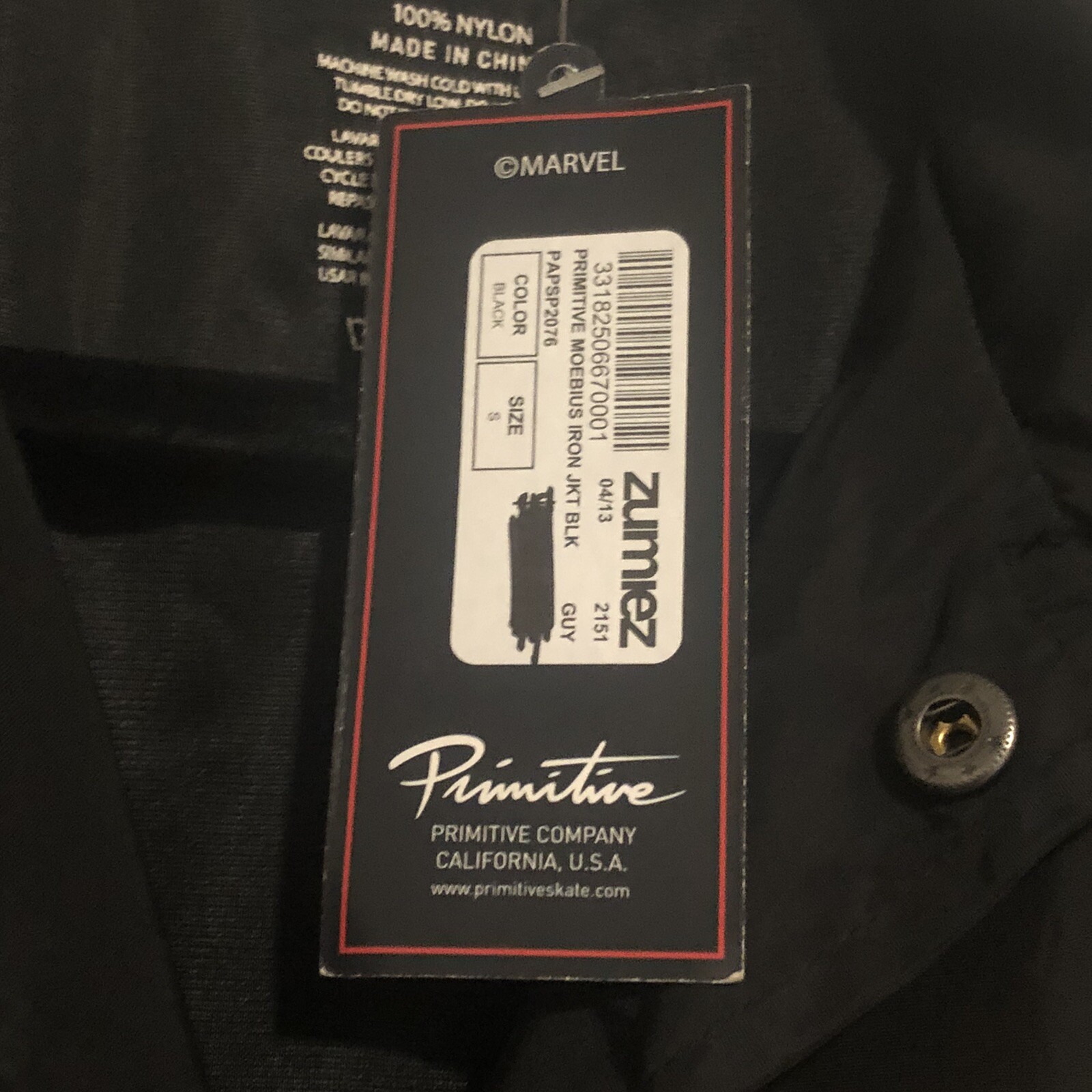 Primitive x Moebius x Iron Man Black Nylon Jacket Men’s Small Back ...