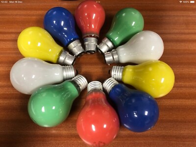 25w Coloured GLS Light Bulbs BC or ES Red,Blue,Yellow, Green, White ...