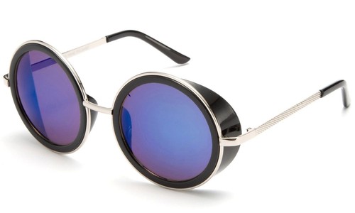 Blue Flash Mirror Lens Sunglasses Steampunk Vintage Retro Round Lens UV ...