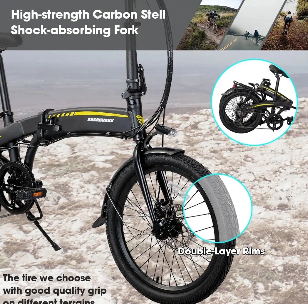 Hiland Rockshark Ebike Aluminum 20 Inch Electric Folding Bike 250W 36V ...