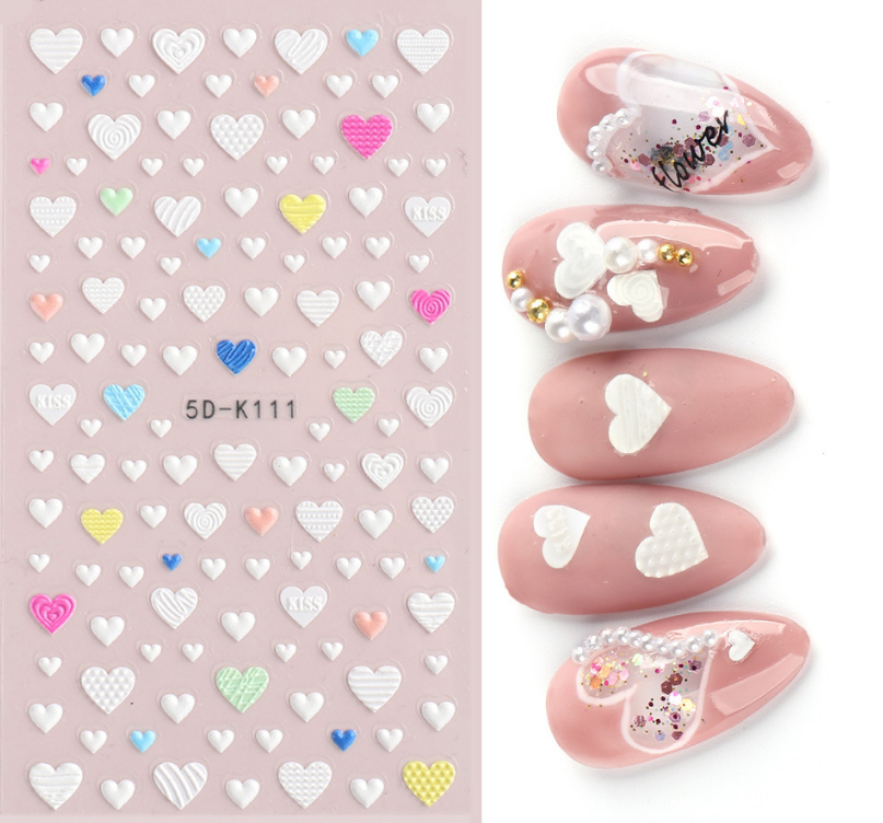 5D Nail Art Valentine LOVE Heart Sticker Self-Adhesive Embossed Decals ...