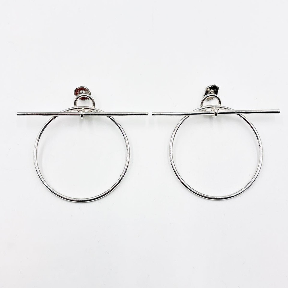 HERMS Loop MM Earrings Silver 925 Guarantee | eBay