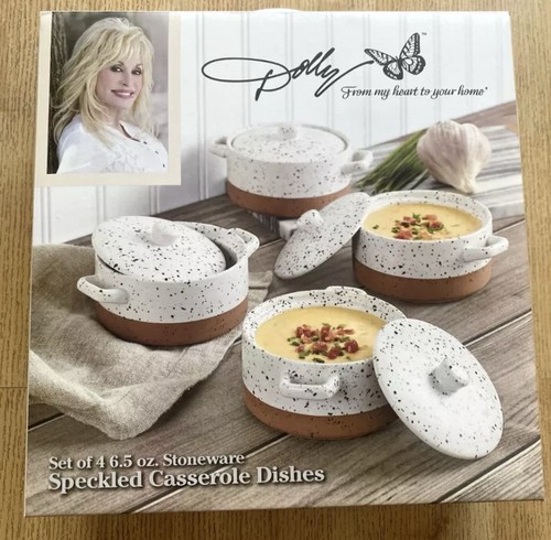 DOLLY PARTON Set of 4 Speckled Stoneware Casserole Dishes With Lids ...