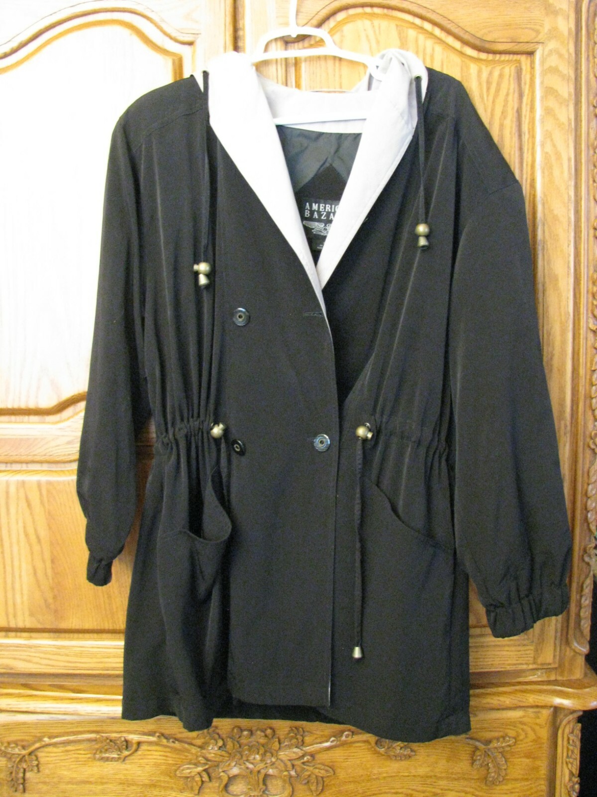 American Bazaar Black Hooded Anorak Jacket Coat Trench, Size Medium | eBay