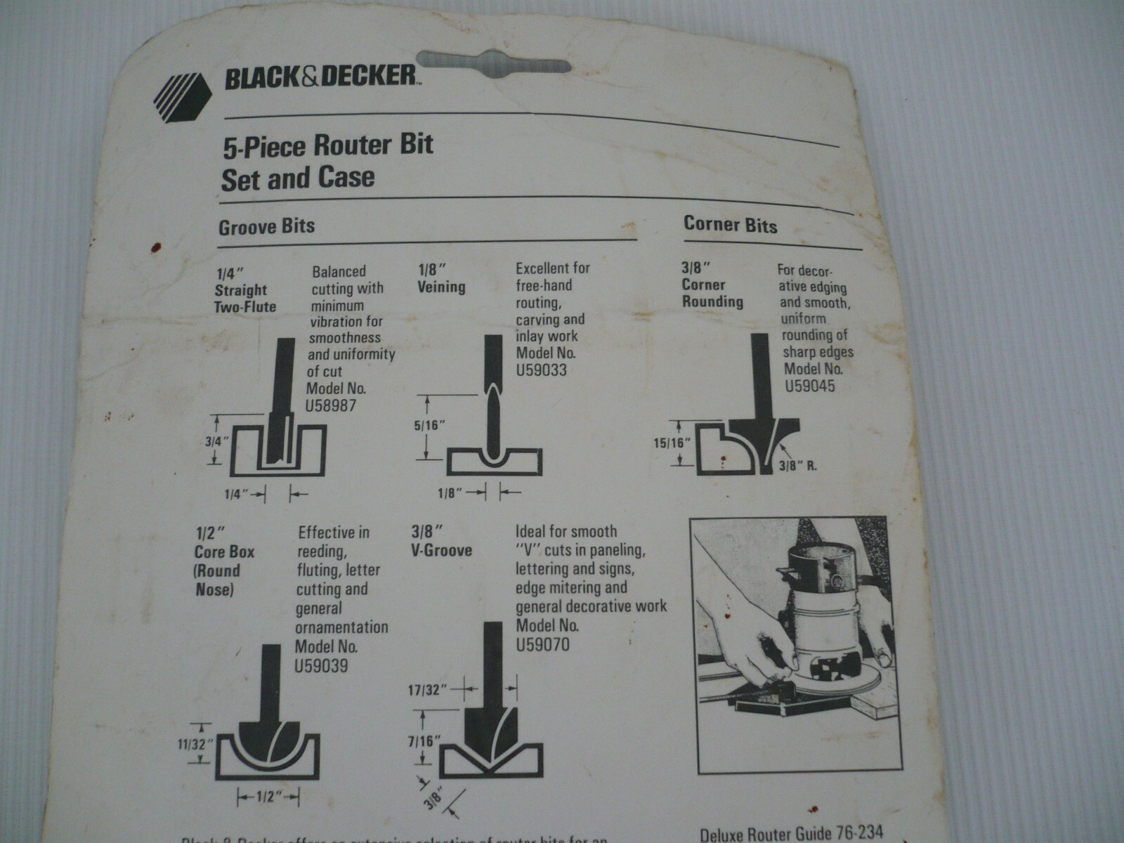 Black & Decker ¼” Shank Bits 5-Piece Router Bit Set w/Case NOS | eBay