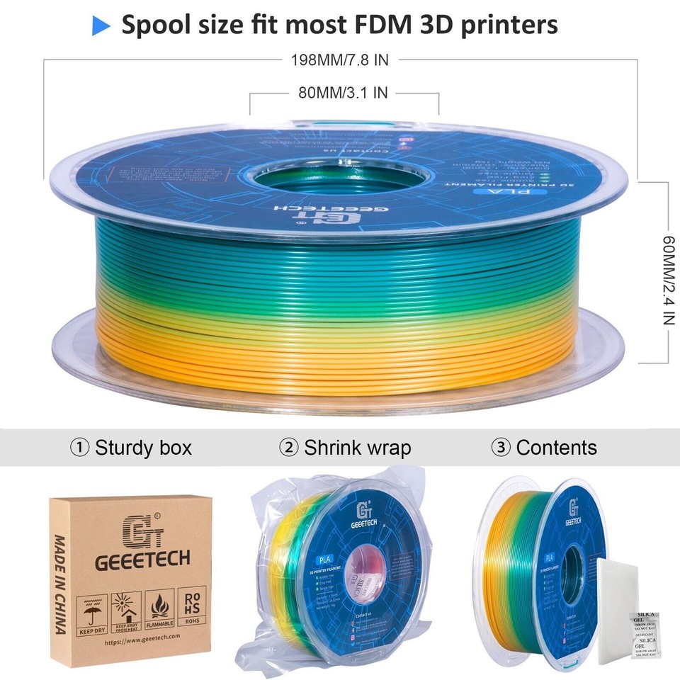 1KG Geeetech PLA 3D Printer Filament 1.75mm Gradient Multicolor PLA ...