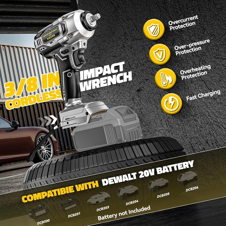 DIYtoolifz Cordless Impact Wrench for Dewalt 20v Battery: 250Ft-lbs ...