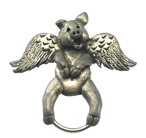 Winged Pig Pewter Scarf Clip Eyeglass Holder Lapel Pin Brooch Signed H ...